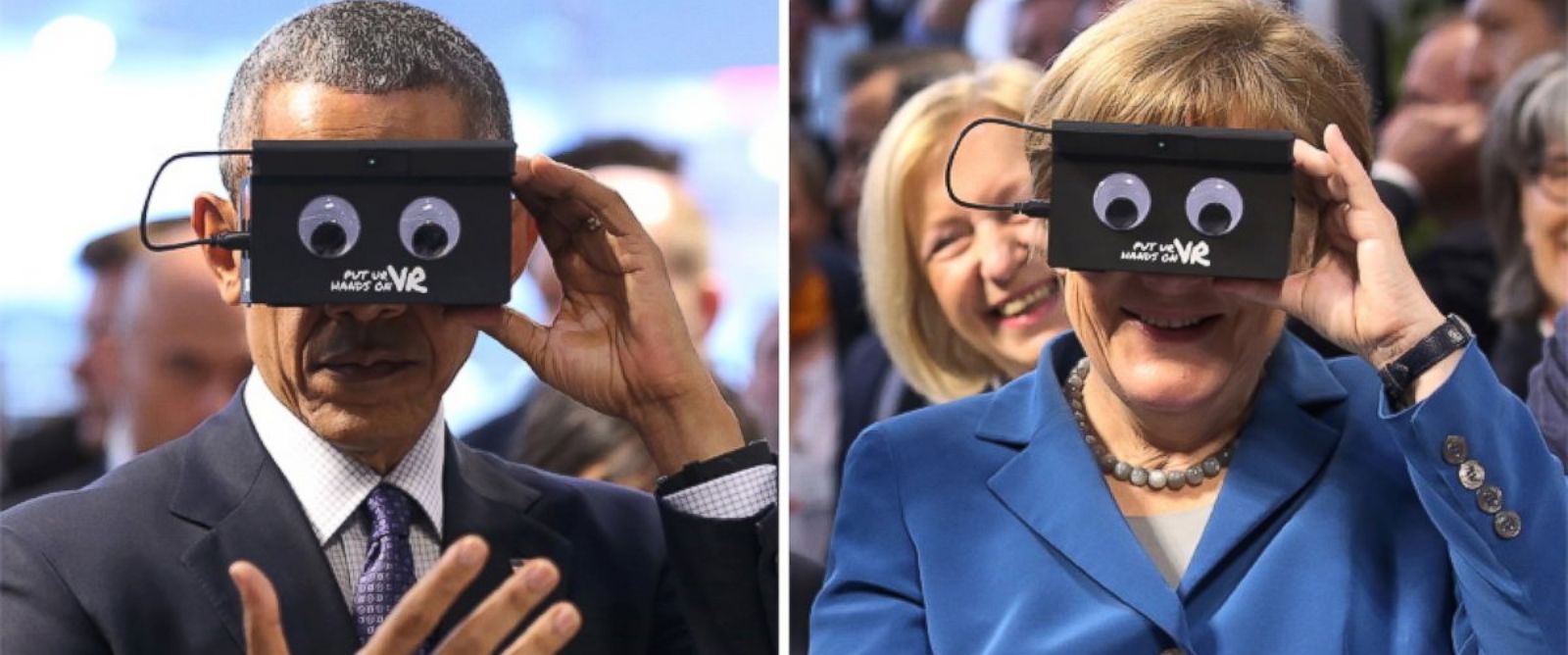 Obama and Angela Merkel Geek Out With VR Goggles at Trade Fair - ABC News Obama and Angela Merkel Geek Out With VR Goggles at Trade Fair - ABC News